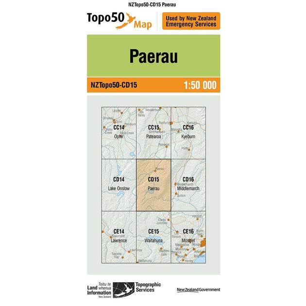 NZ Topo 50 Map CD15 Paerau | Gearshop NZ